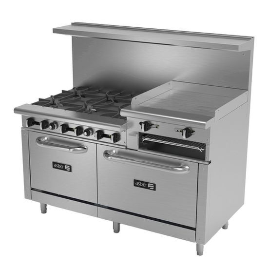 Asber AEMR-2-RG24-B6-60-H-NG 60" 6 Burner Natural Gas Restaurant Range ...
