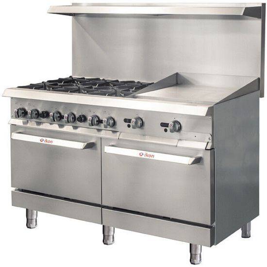 IKON IR-6B-24TG-60 60" Gas Range with 6 Burners, 2 Ovens and 24" Therm