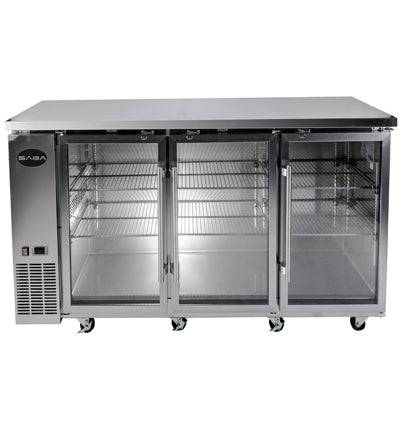 SABA SBB-24-72GSS 72" Three Glass Door Stainless Steel Back Bar Cooler ...
