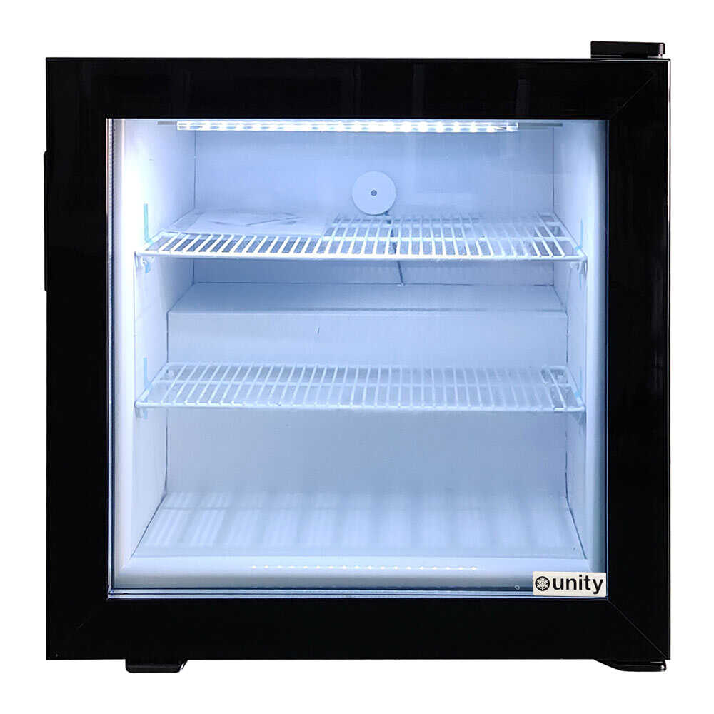 Unity U-CF2 24" Black Glass Swing Door Countertop Display Freezer, 2 c